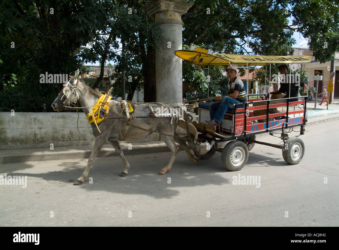 Man riding a horsedrawn cart over Rio Yayabo bridge, Sancti Spiritus ...