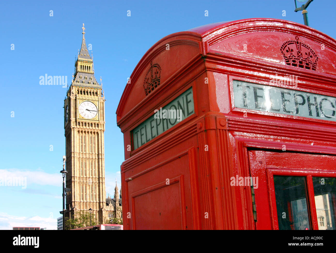 red telephone box booth and Big Ben London England Stock Photo - Alamy