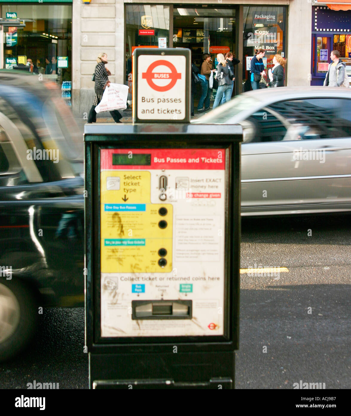 new pre pay bus ticket machine on street london England Stock Photo - Alamy