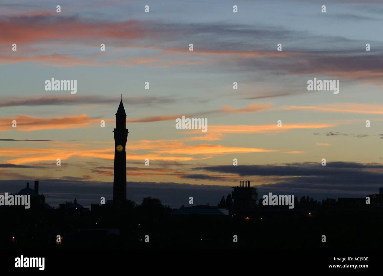 Skyline of Birmingham UK looking at the University of Birmingham clock ...