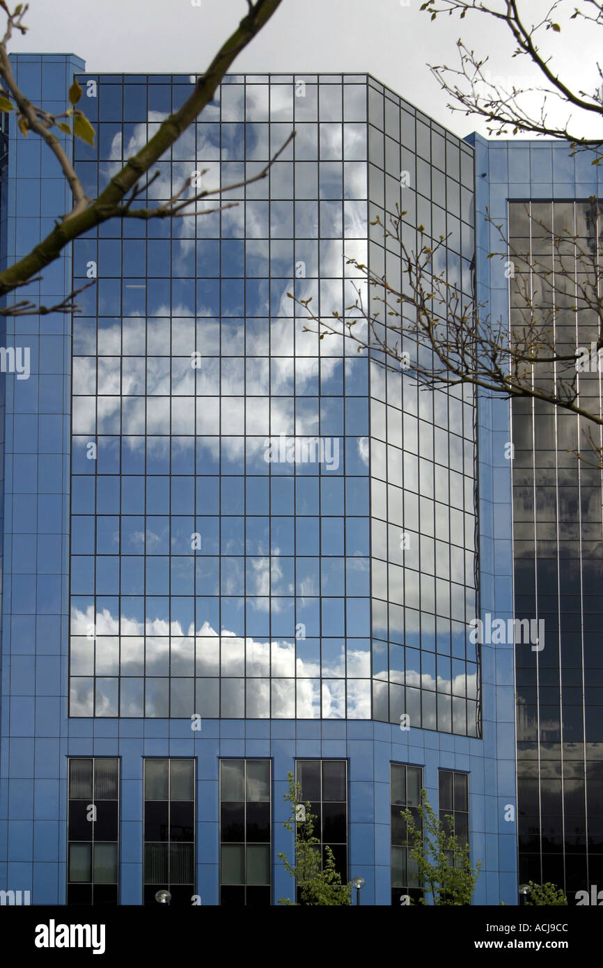 Reflective mirror glass office building Clouds reflected in glass Stock ...