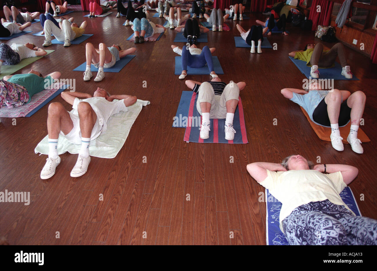 Group of elderly people participating in a keep fit class, Hillingdon ...