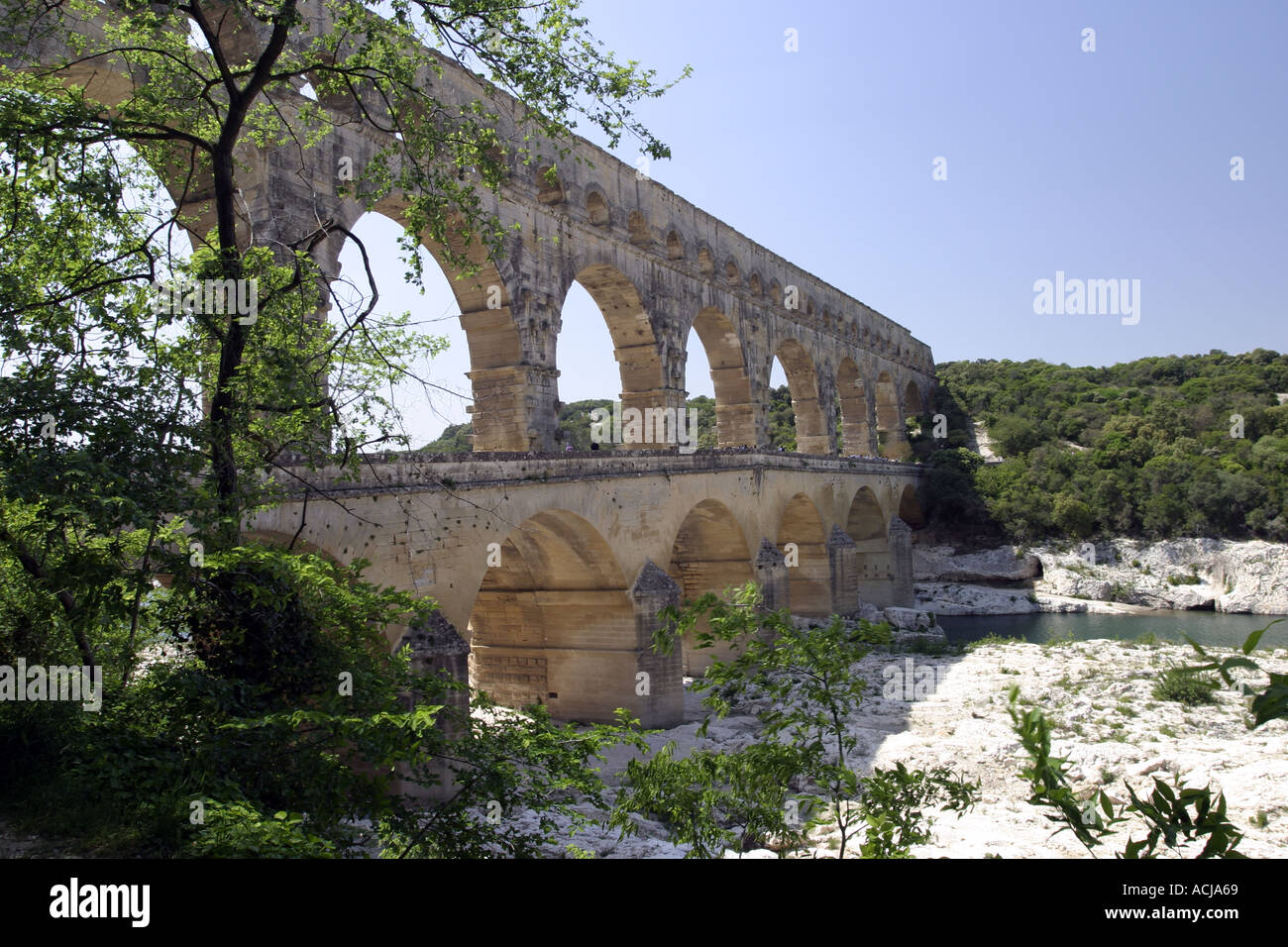 Am Pont du Gard mit Gardon Stock Photo - Alamy