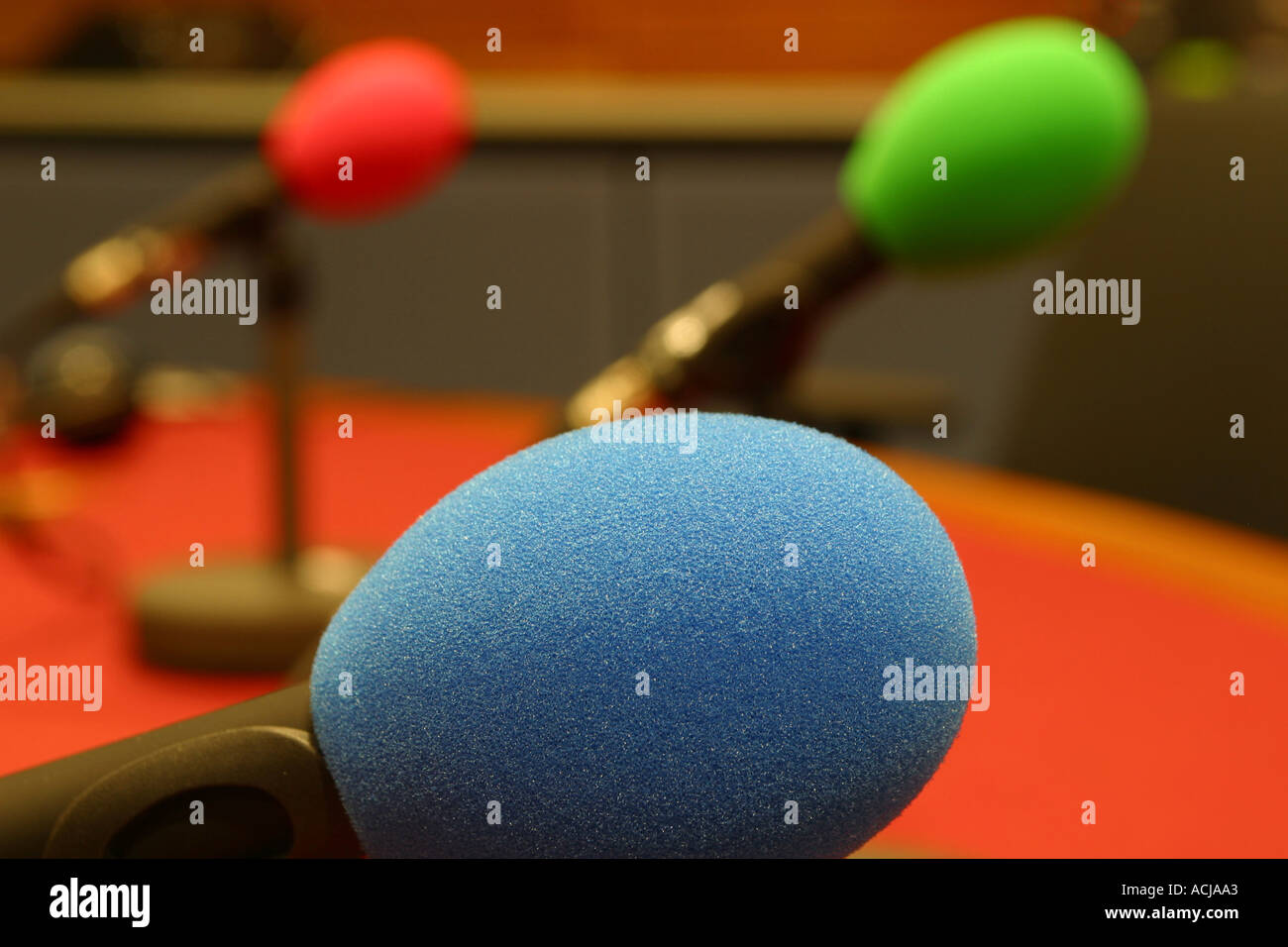 Radio station microphone in a studio Stock Photo - Alamy