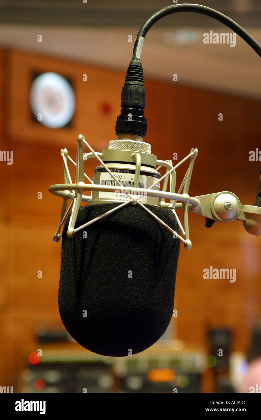 Radio station microphone in a studio Stock Photo - Alamy