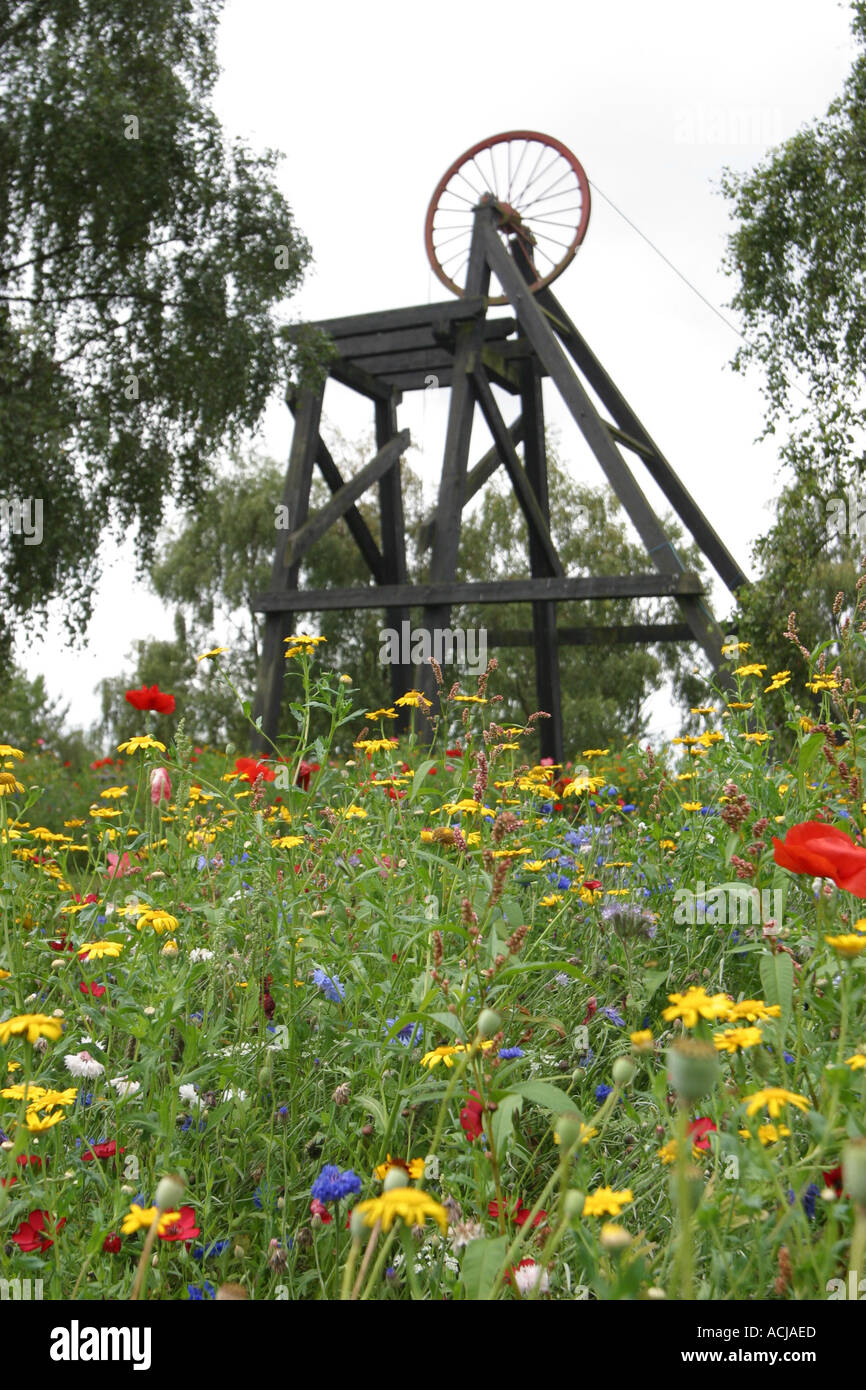 A coal mining pit head as public art in Telford Shropshire UK Stock ...