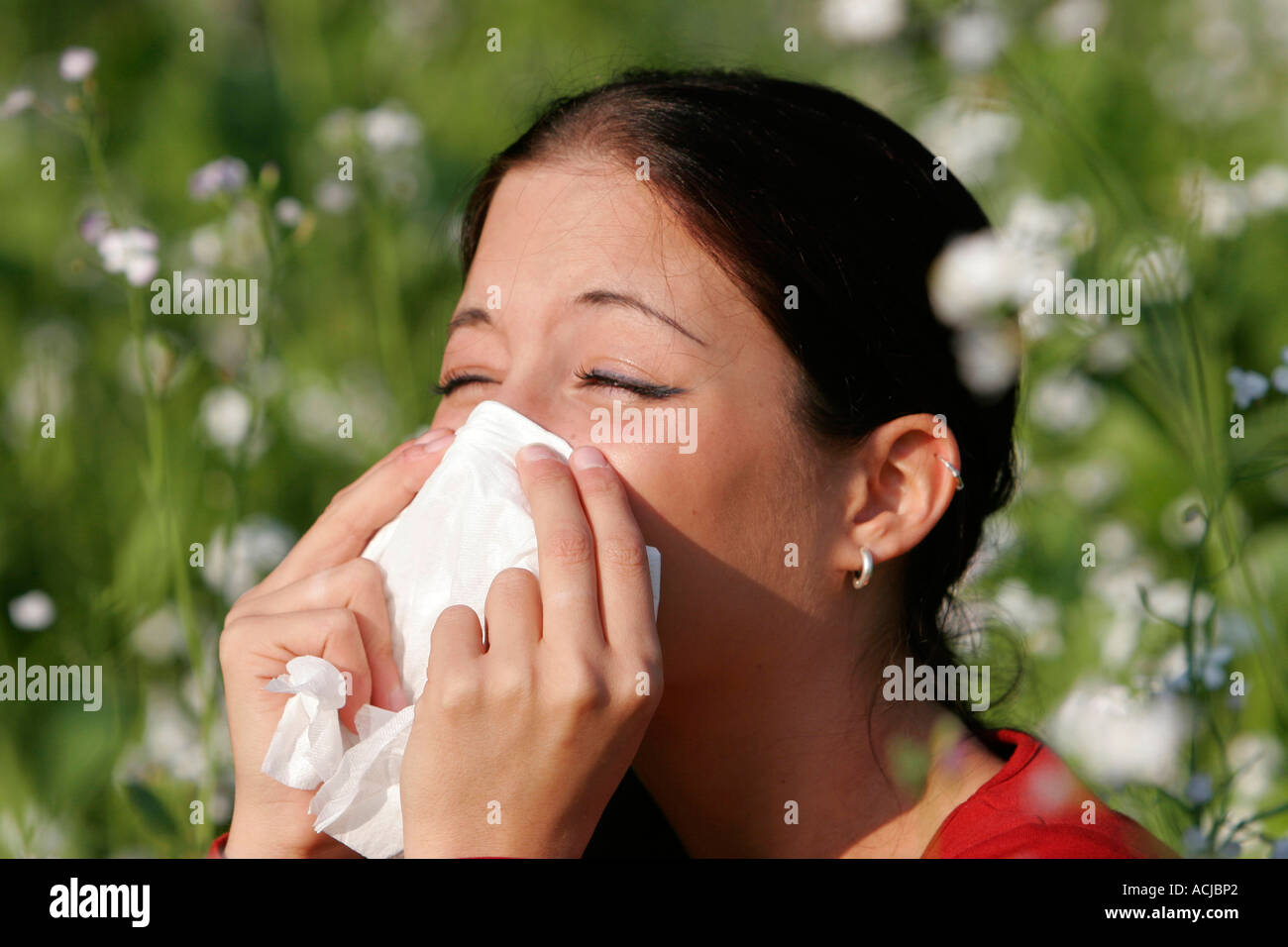 Woman with hay fever Stock Photo - Alamy