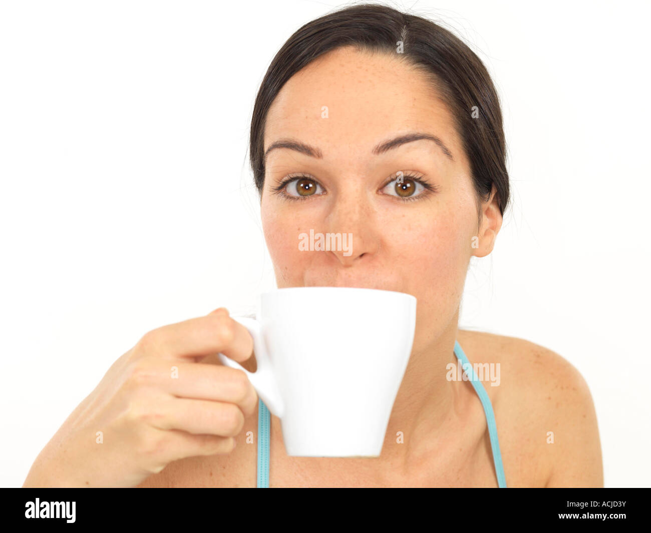 Young Woman Drinking Coffee Model Released Stock Photo - Alamy