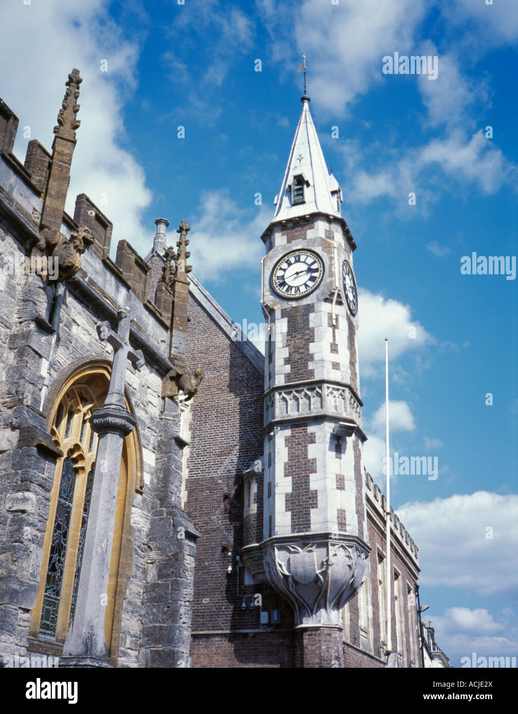 Ornate stone and brick built clock tower on the 19 th century Town Hall ...
