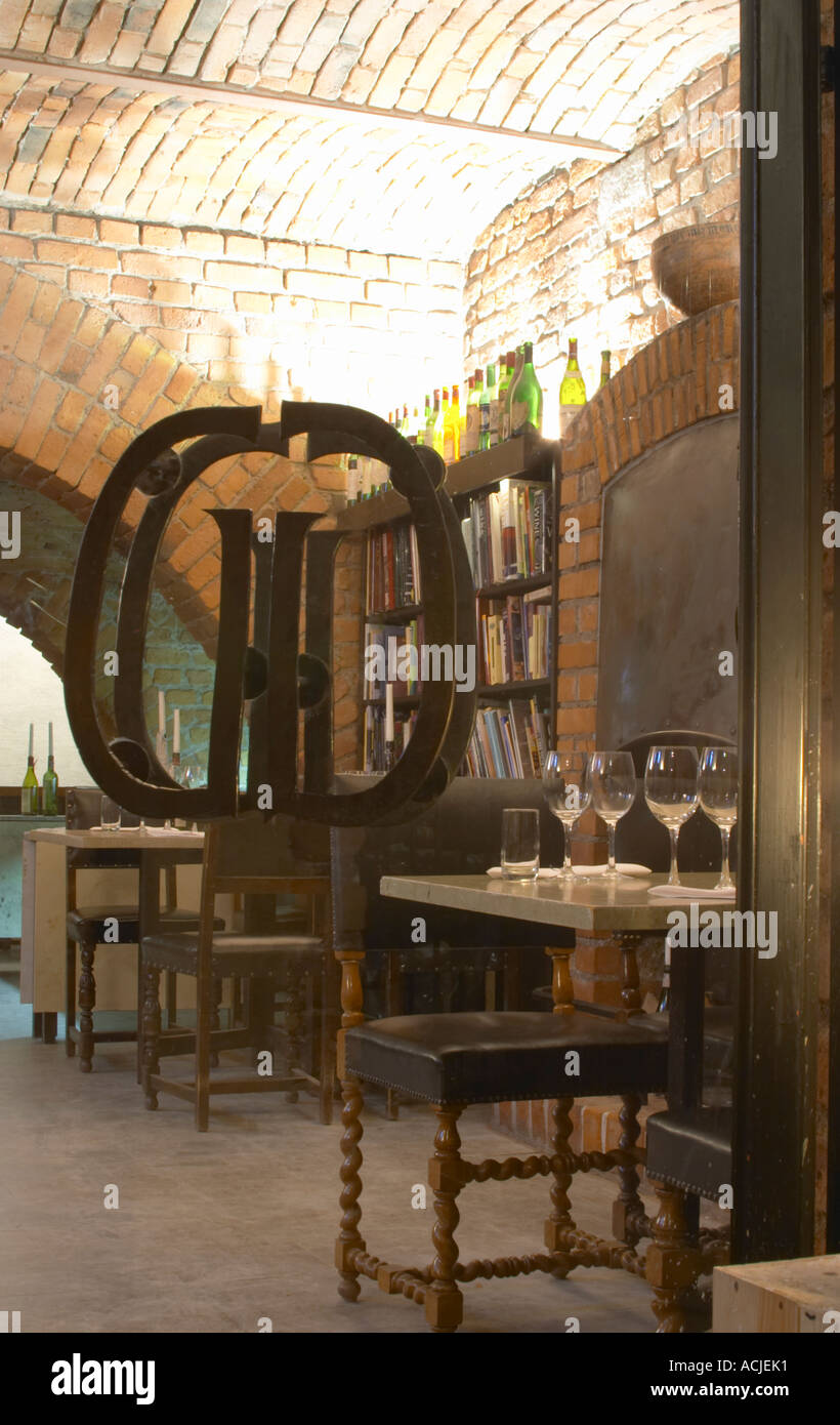 View through the glass door entrance to The wine book library with a ...