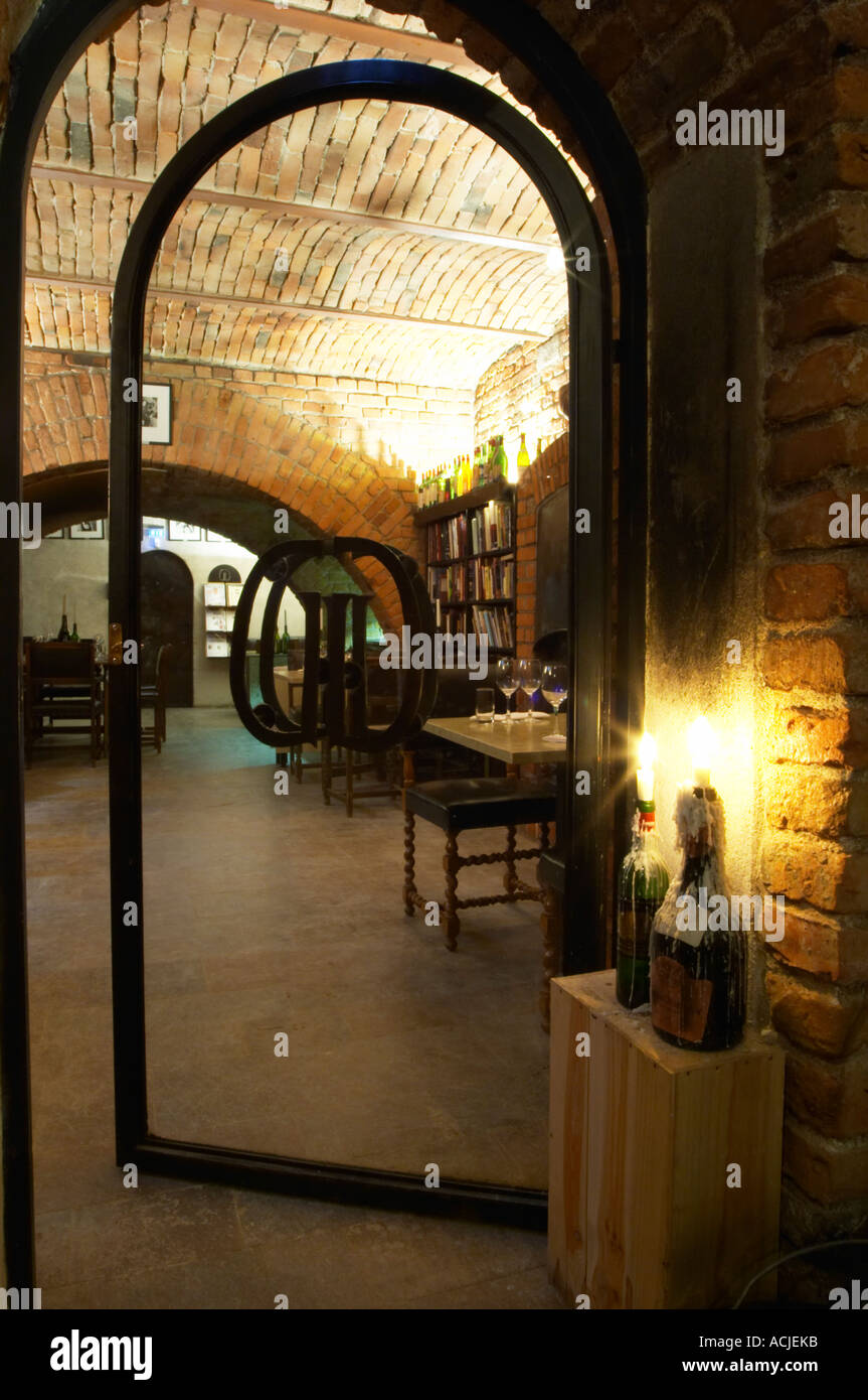 View through the glass door entrance to The wine book library with a ...