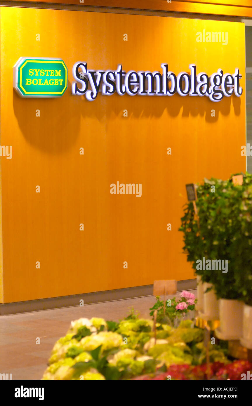 A neon sign saying Systembolaget, the Swedish retail monopoly stores ...