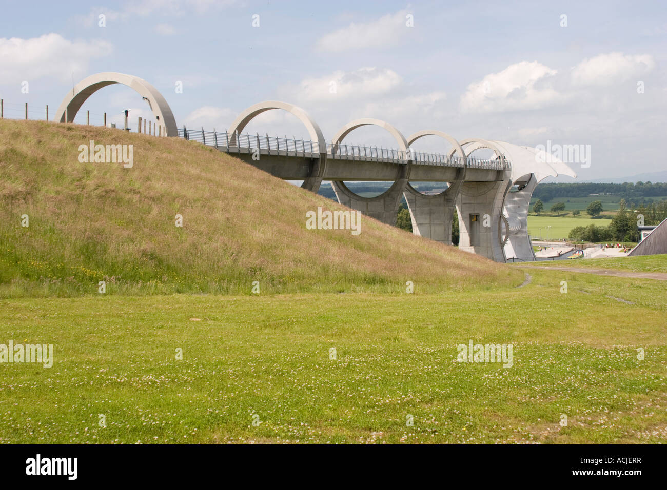 View of canal aqueduct and wheel mechanism Falkirk Wheel Scotland UK ...