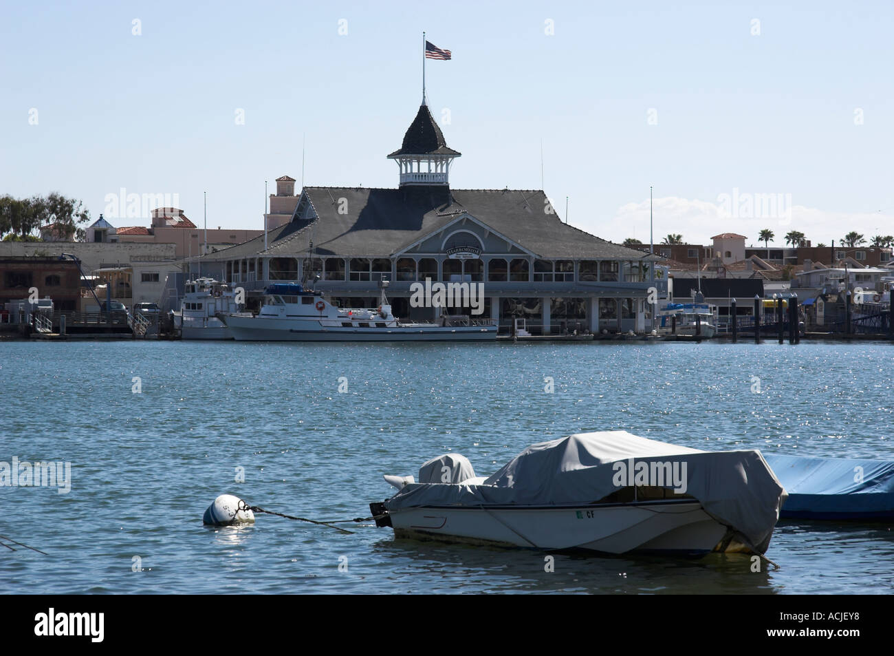 Balboa Pavilion across Newport Bay viewed from Balboa Island, Newport ...