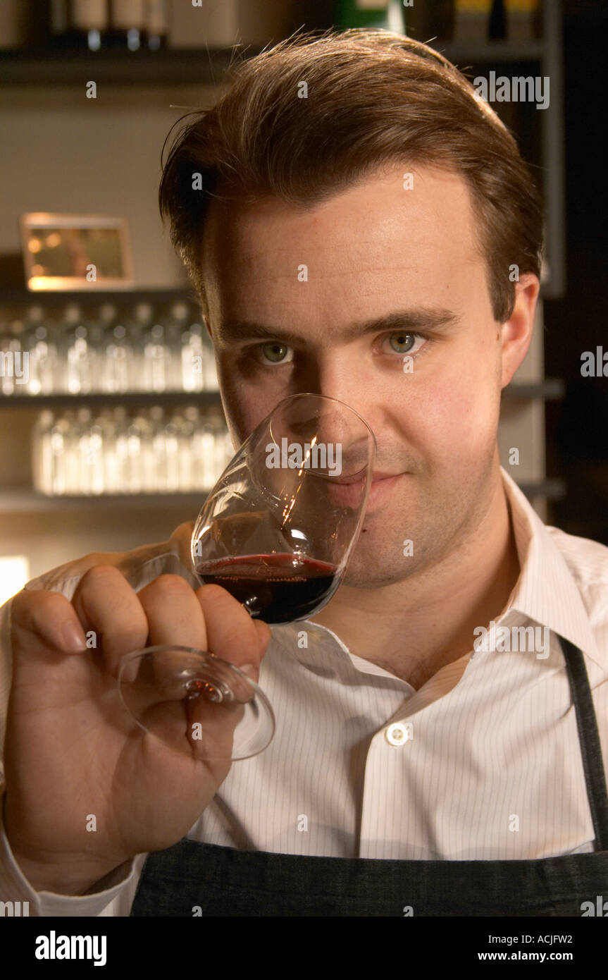 The interior of the wine bar Terrenos Vinotek. The head waiter Michael ...