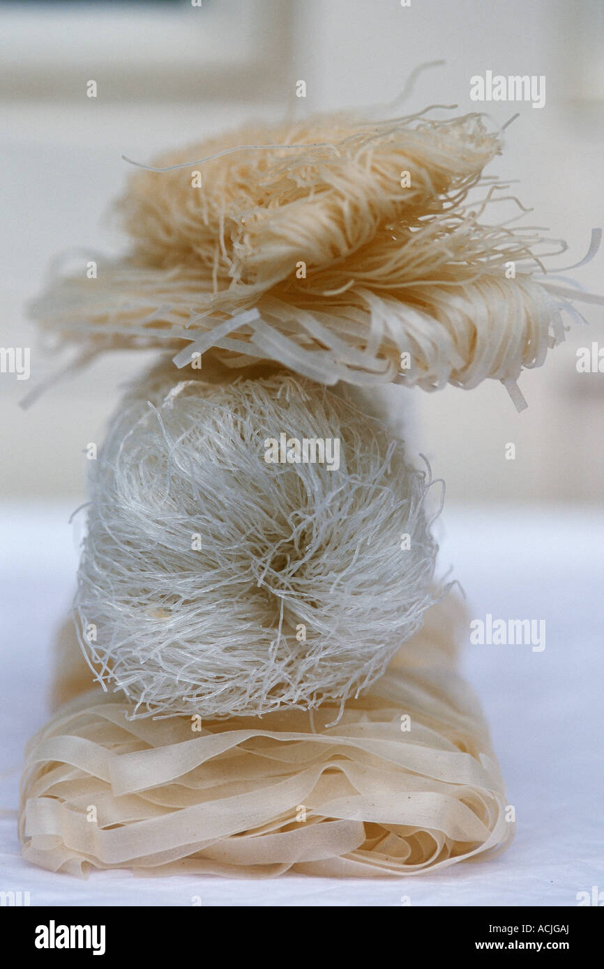 Chinese noodles made of rice pastry stacked Stock Photo - Alamy