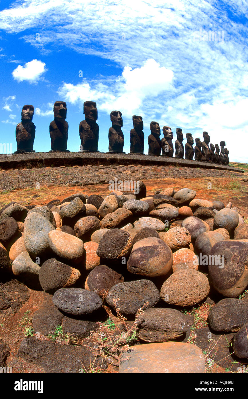 Beautiful Moai Statues Ahu Tongariki Platform in Easter Island during ...
