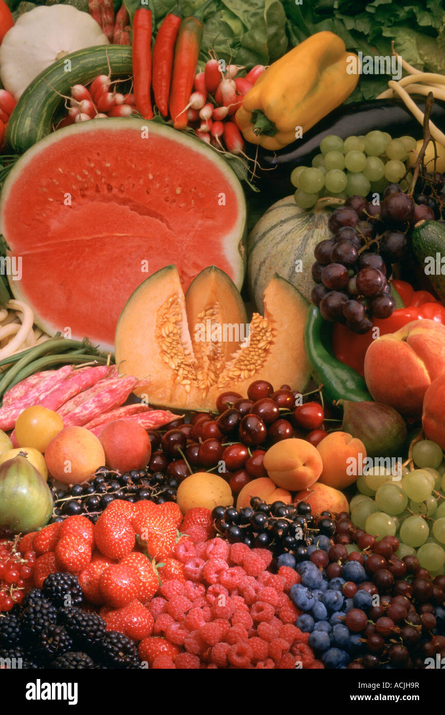 Composition vegetables and fruits Stock Photo - Alamy