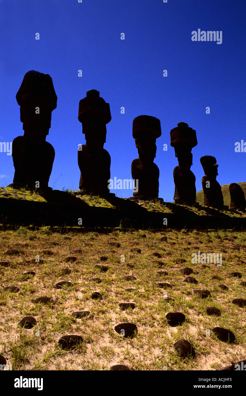Moai Statues at Ahu Nau Nau Platform in Easter Island during Tapati ...