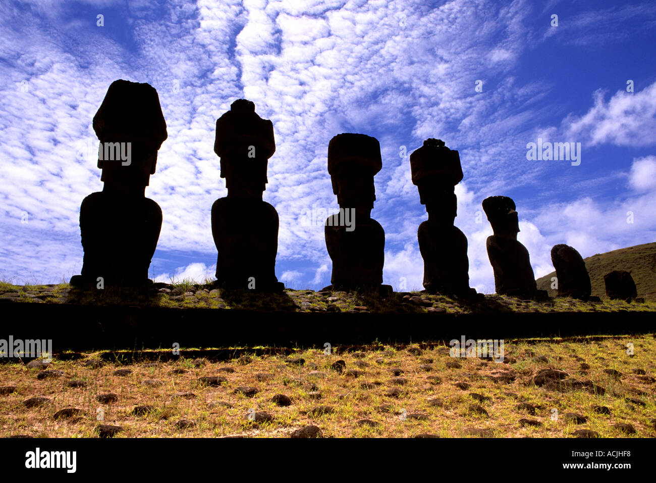 Moai Statues at Ahu Nau Nau Platform in Easter Island during Tapati ...