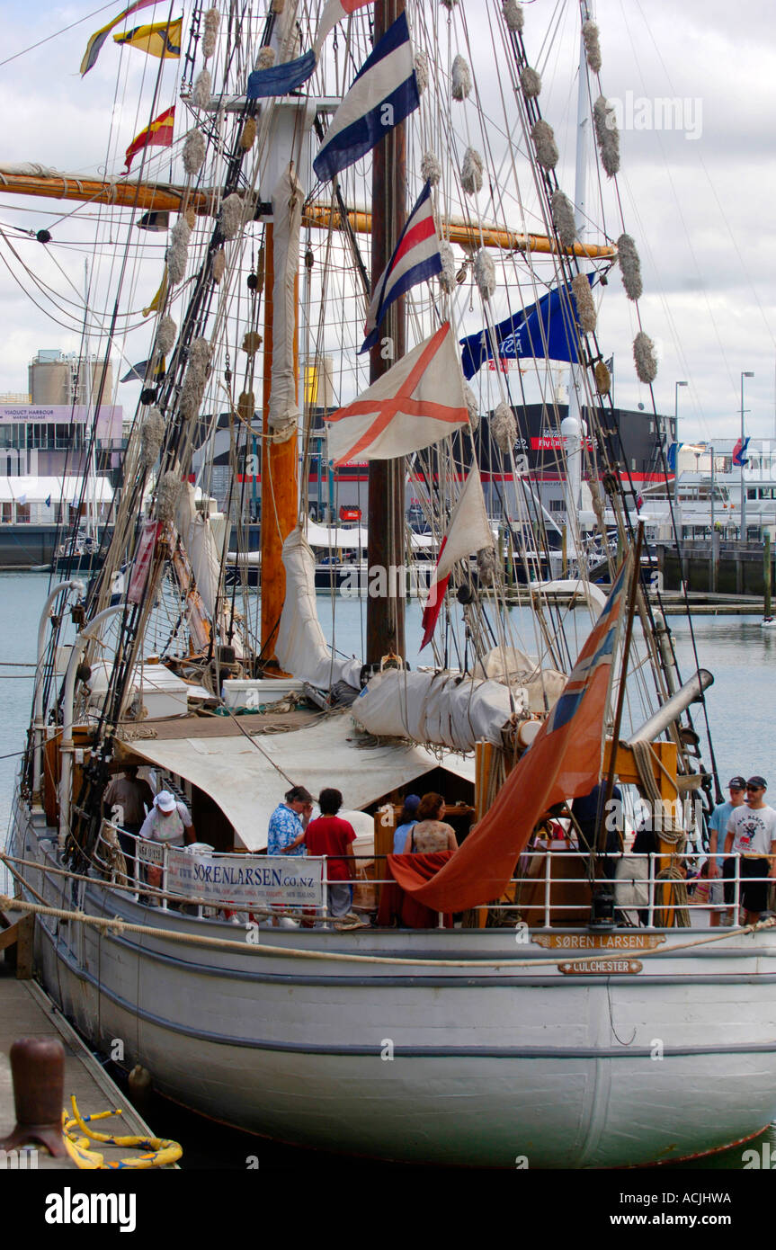 Tall sailing ship Soren Larsen, in port at the Viaduct Harbour Auckland ...