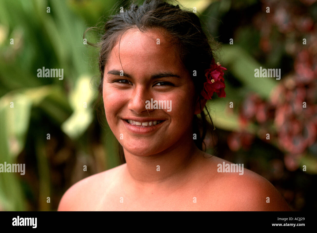 Colorful portrait of native woman Easter Island during Tapati Festival ...
