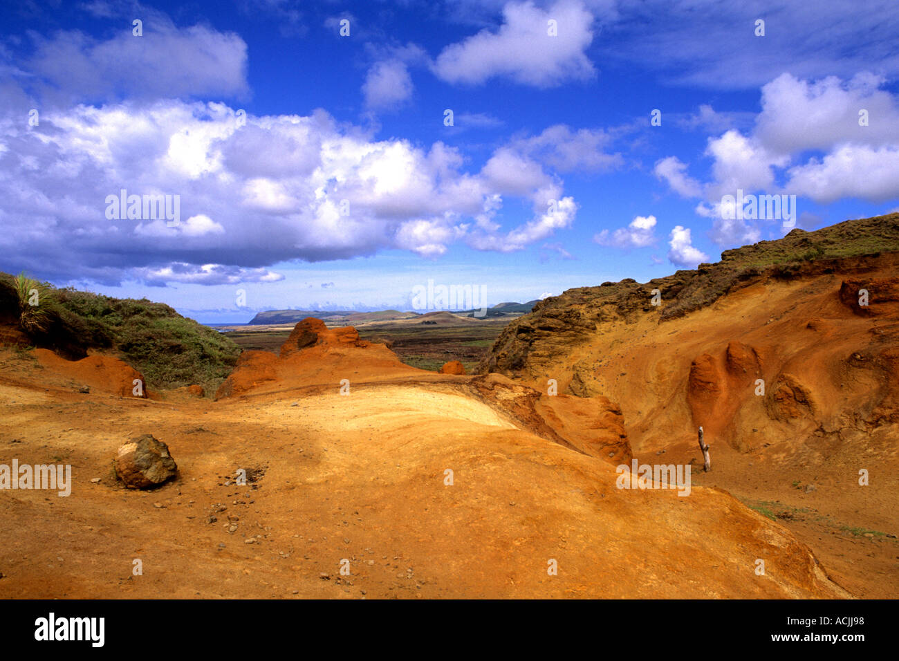 Clay crater Rano Raraku Easter Island during Tapati Festival Rapa Nui ...
