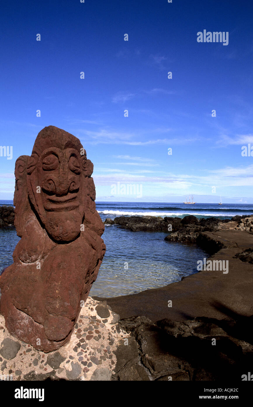 Local Moai artwork on the ocean Easter Island during Tapati Festival ...