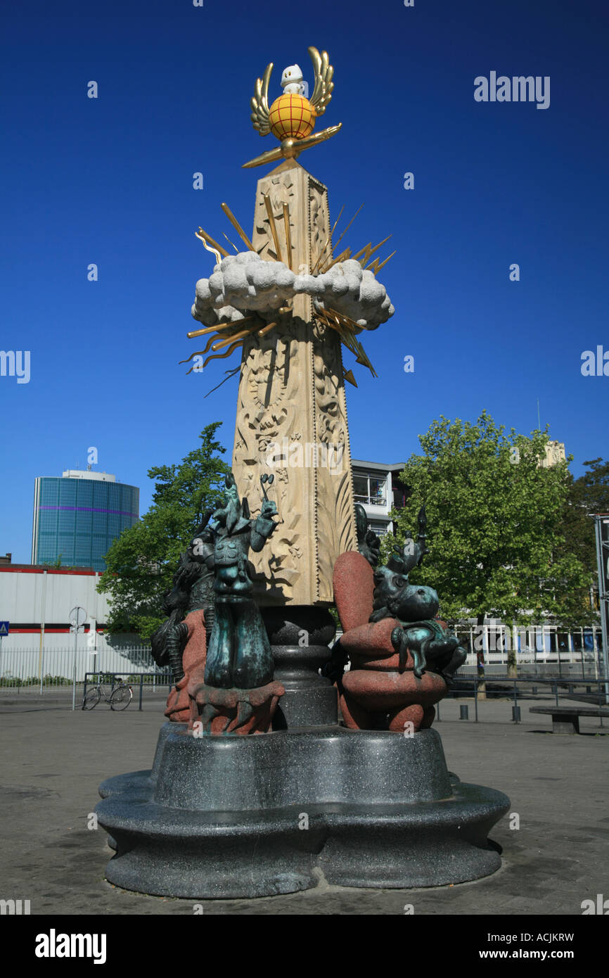 Modern statue in town square in Rotterdam, Holland, Europe Stock Photo ...