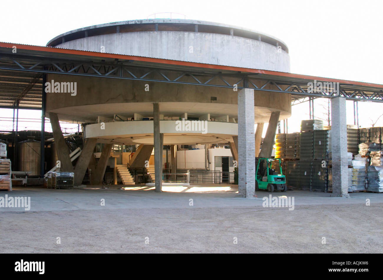 The winery building with its peculiar circular central office section ...