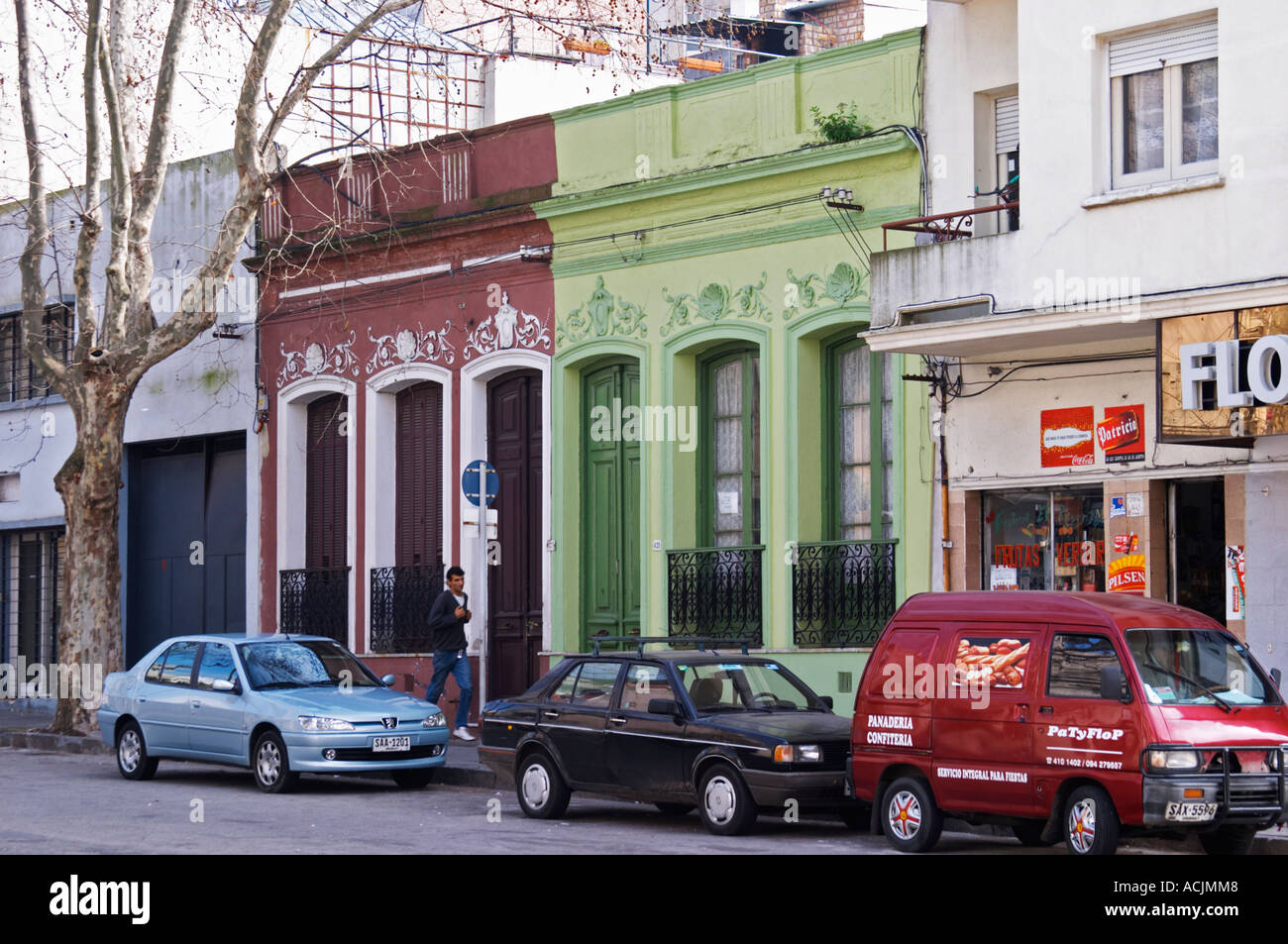 A street in central Montevideo with typical town houses Montevideo ...