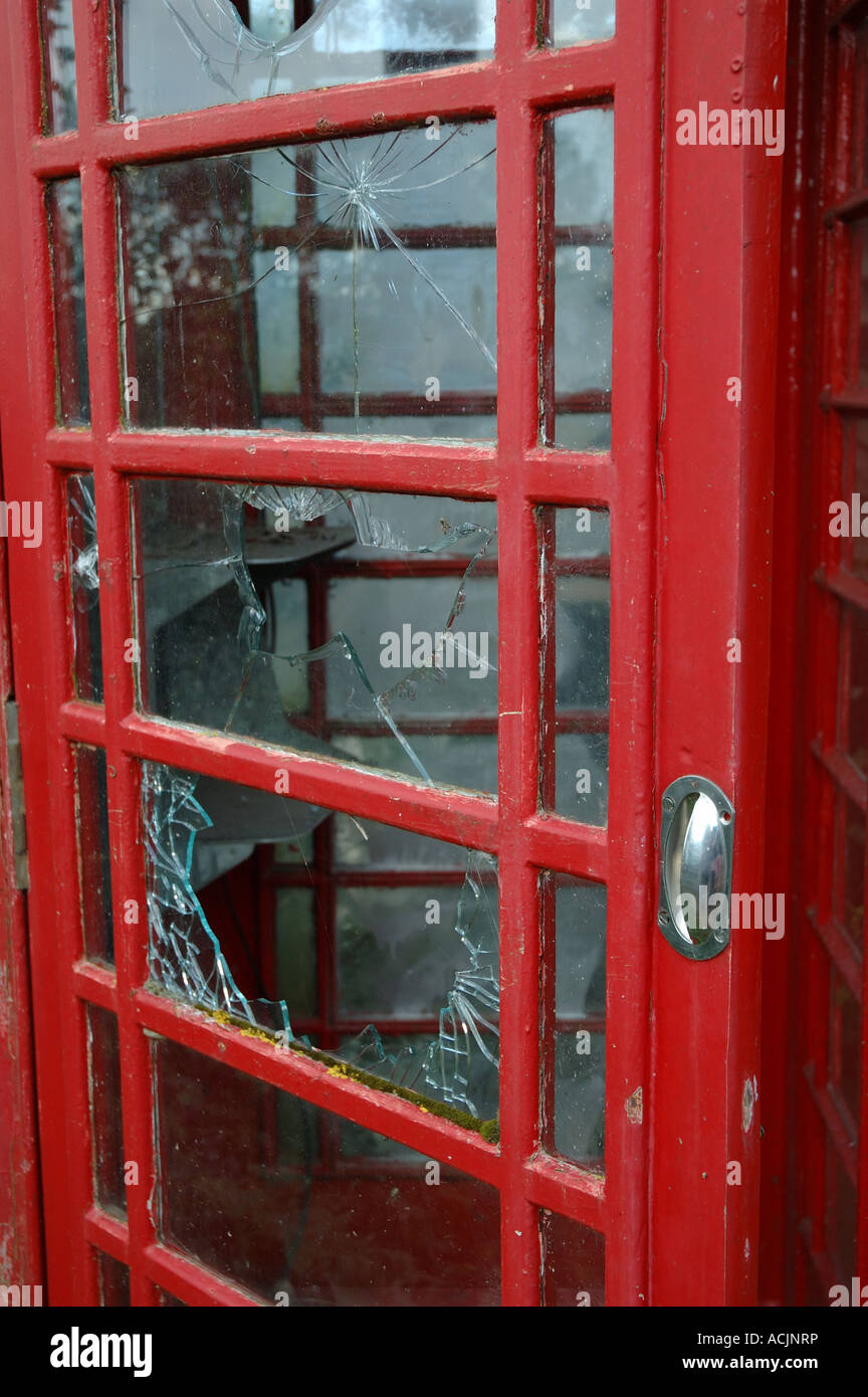 vandalised red telephone box Stock Photo - Alamy