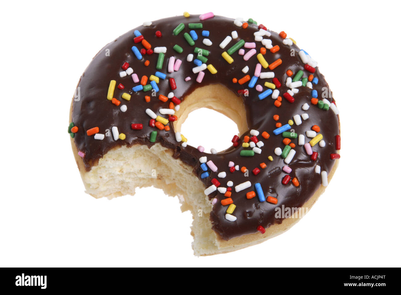Donut with bite cut out on white background Stock Photo - Alamy