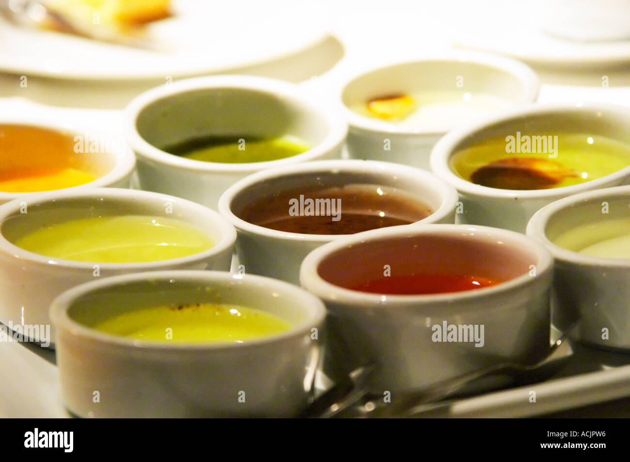 A selection of different kinds of oils. Each oil has a different taste ...