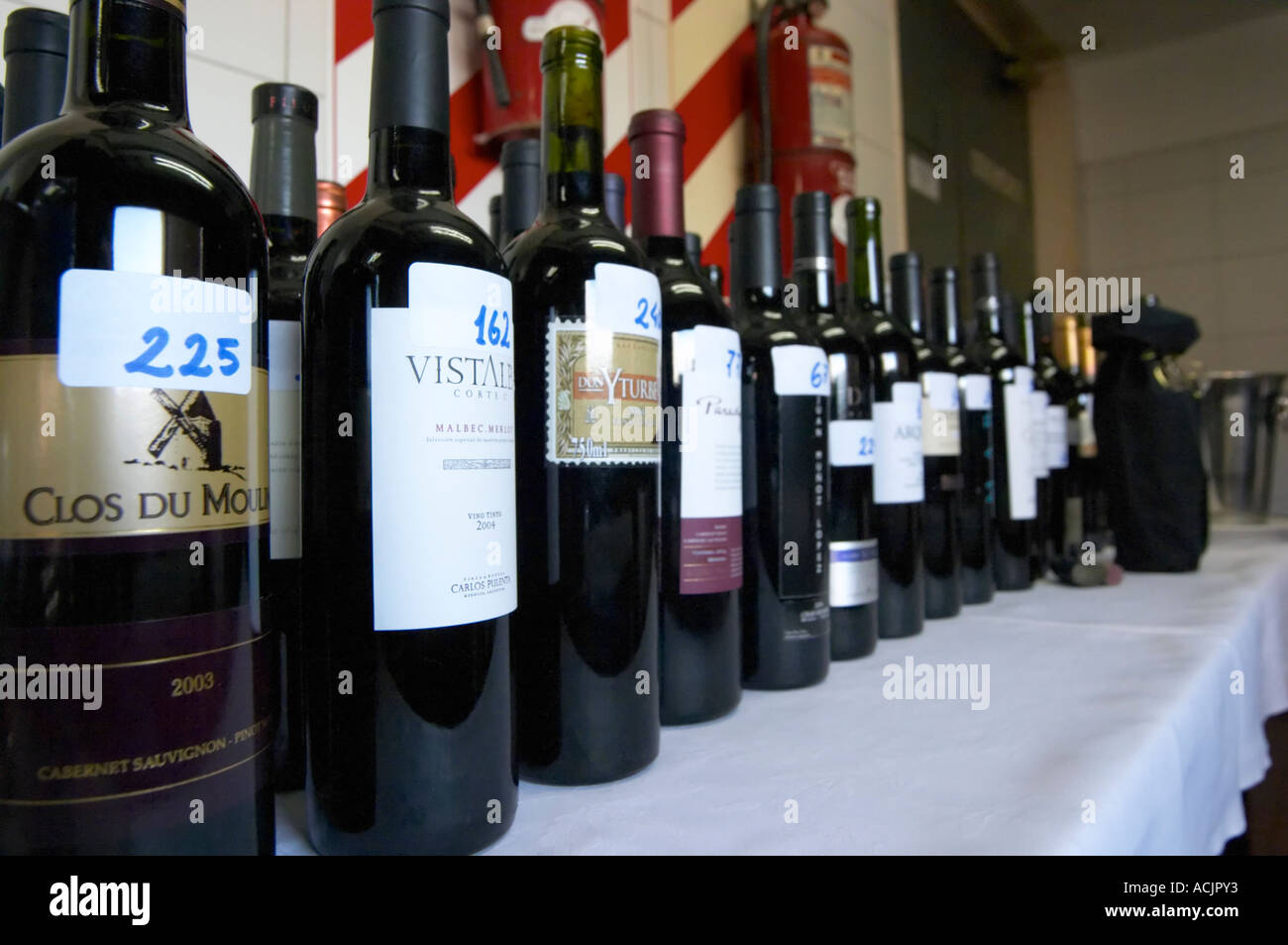 Bottles lined up and numbered with identity numbers for the blind ...