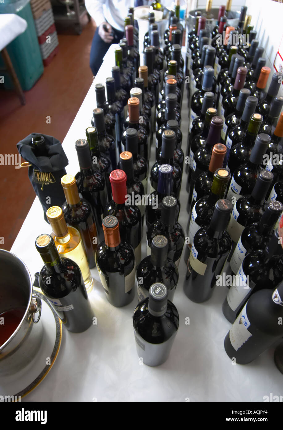 Bottles lined up and numbered with identity numbers for the blind ...