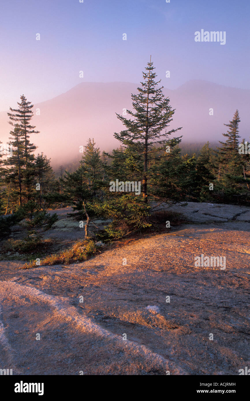 Basin Rim Trail and Mount Meader in morning fog, White Mountain ...