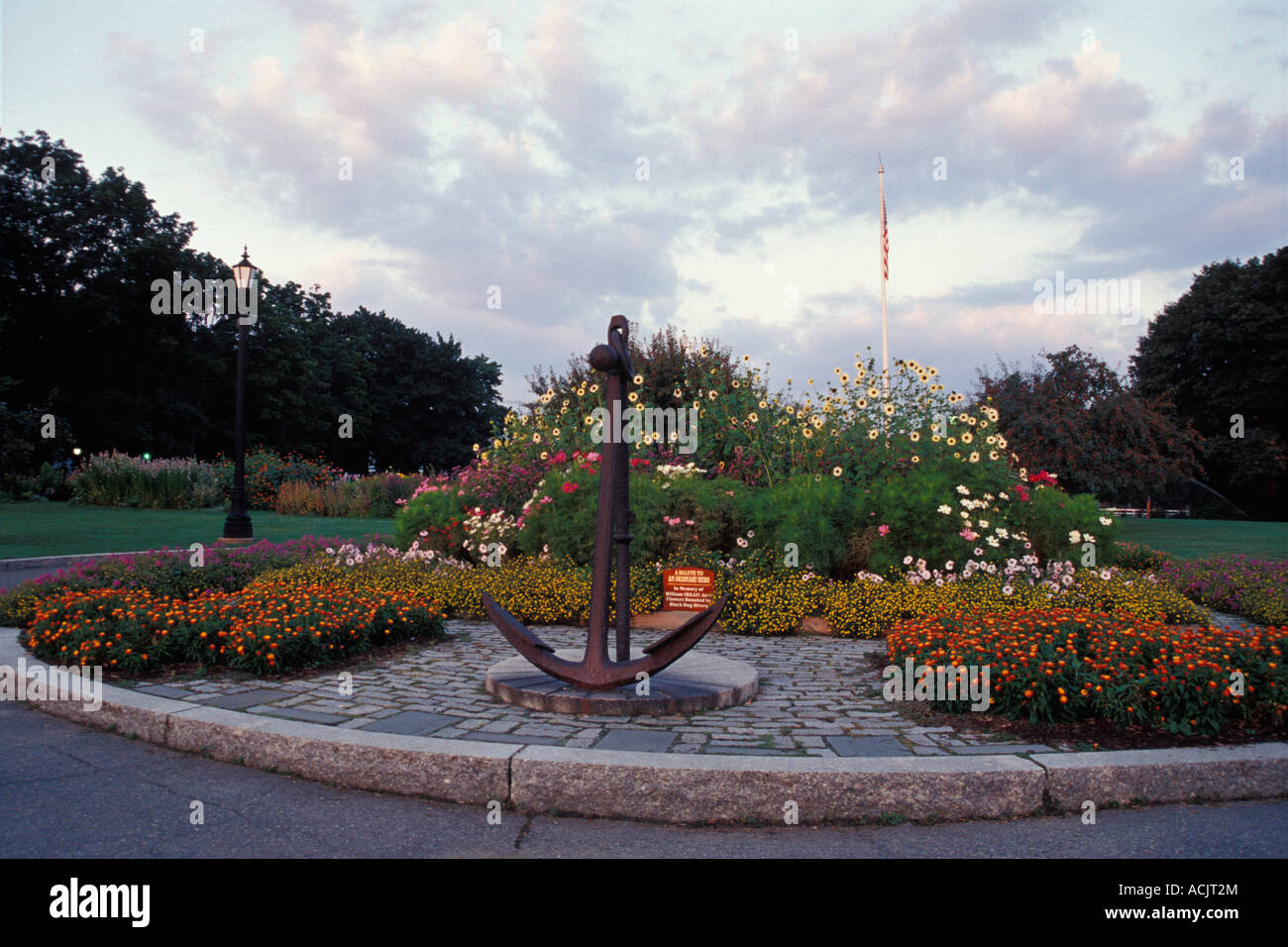 Flower garden in Prescott Park on the waterfront of historic Portsmouth ...