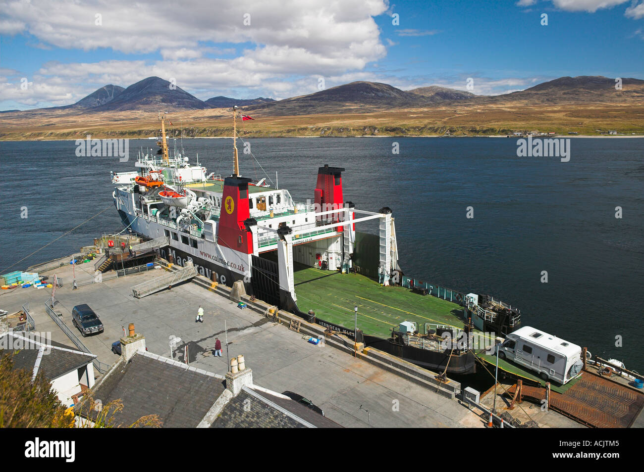 Motorhome embarking the Caledonian MacBrayne ferry at Port Askaig, Isle ...
