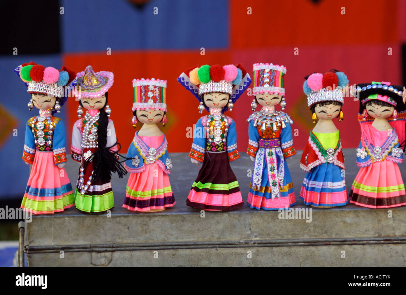 Little dolls with traditional clothes at the market of Bacha, Vietnam ...