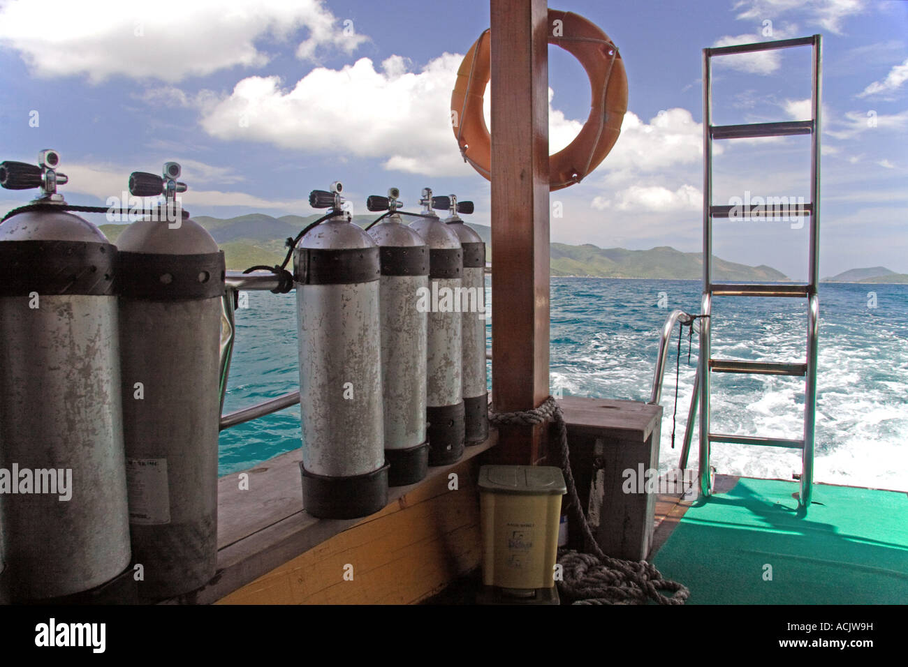 Diving equipment on a boat Stock Photo - Alamy