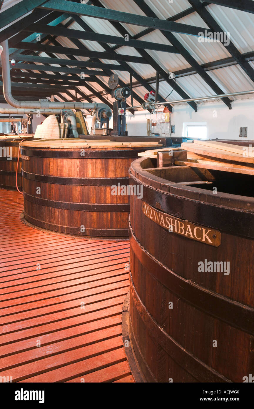 Washback tanks in the Tun Room, Bowmore Distillery, Bowmore, Isle of ...
