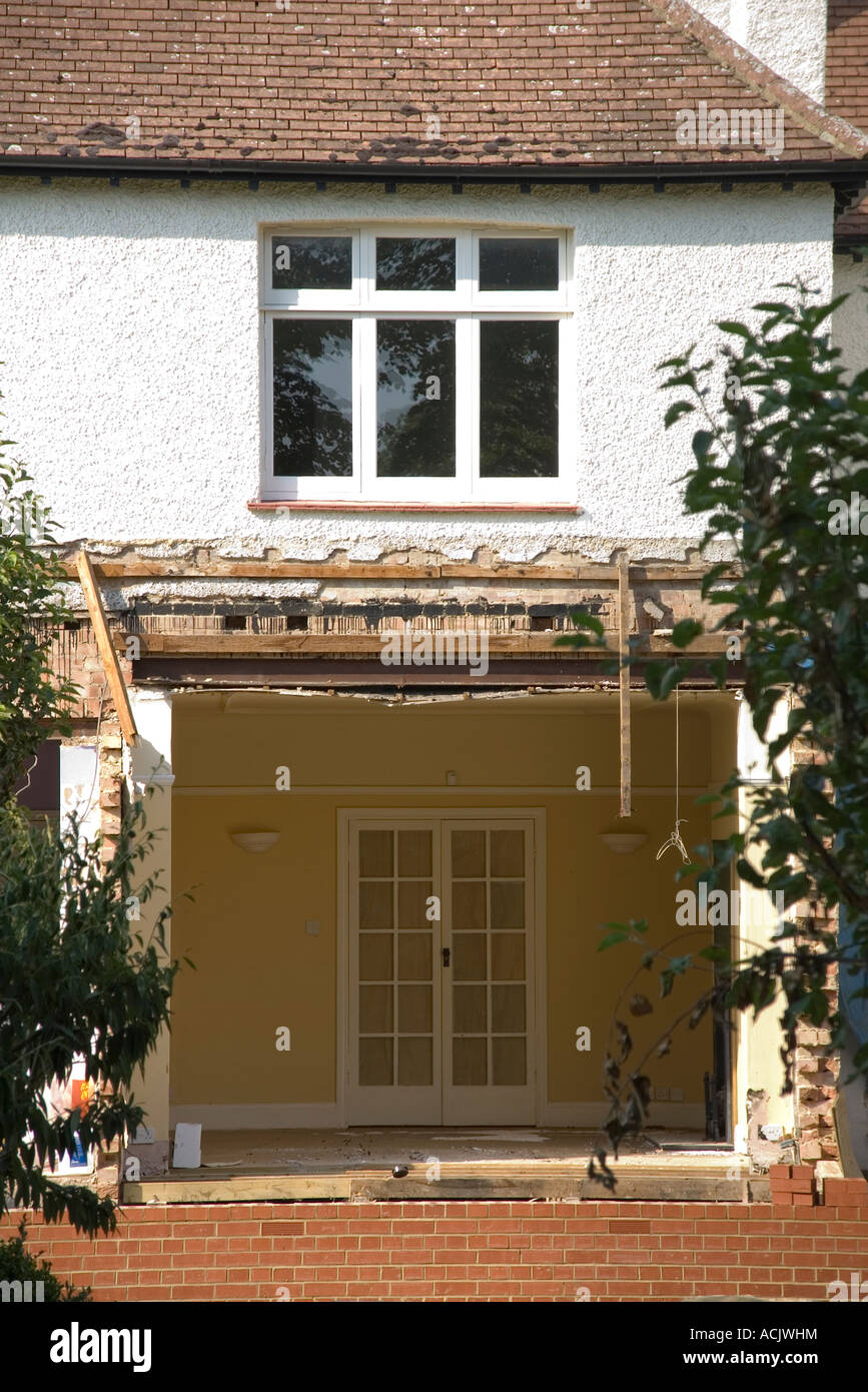 house with wall removed in readiness for extension Stock Photo - Alamy