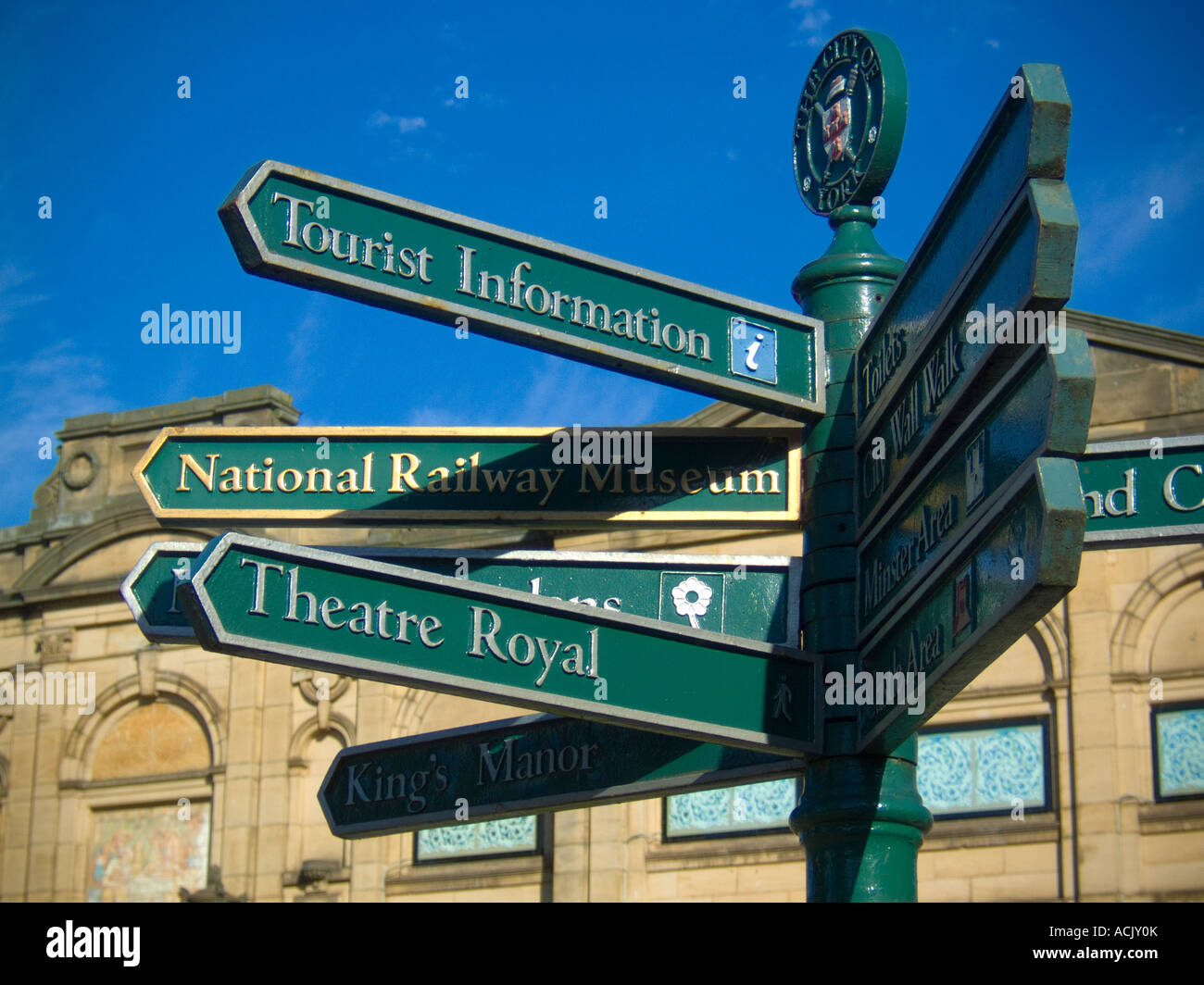 Tourist signs outside York Art Gallery in Exhibition Square give ...