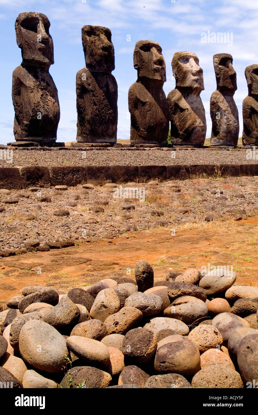 Moai Statues at Ahu Nau Nau Platform in Easter Island during Tapati ...