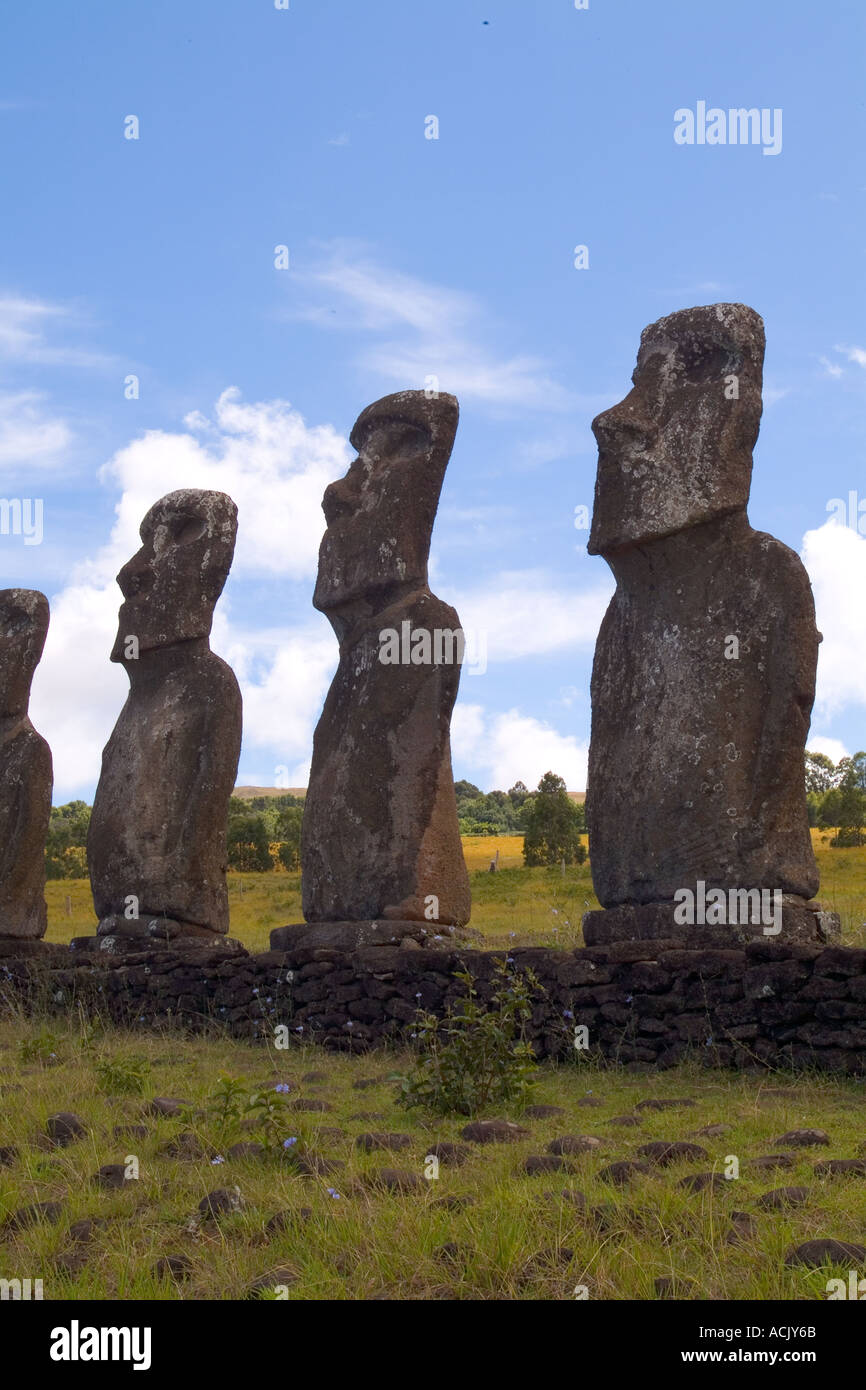 Moai Statues at Ahu Nau Nau Platform in Easter Island during Tapati ...