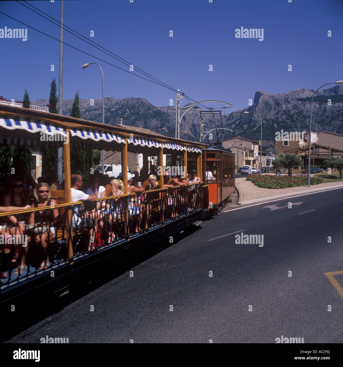 Historic tram running between Puerto Soller and Soller North Mallorca ...