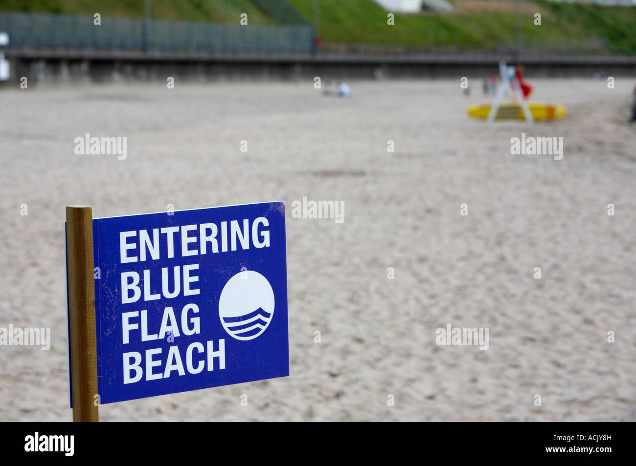 entering blue flag beach sign on post on portrush west strand beach ...
