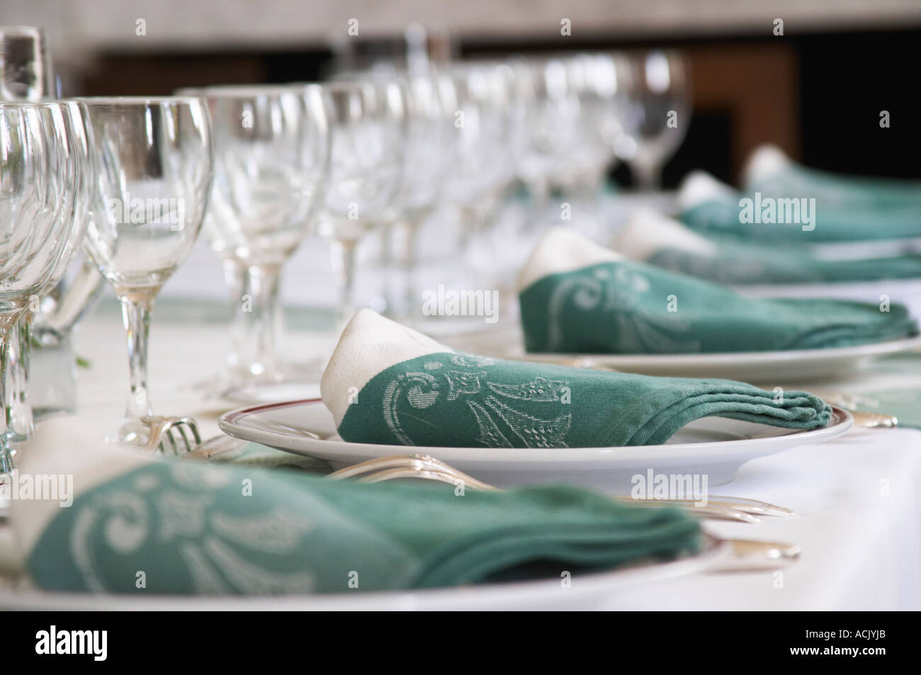 The magnificent lunch table set in traditional style with starched ...