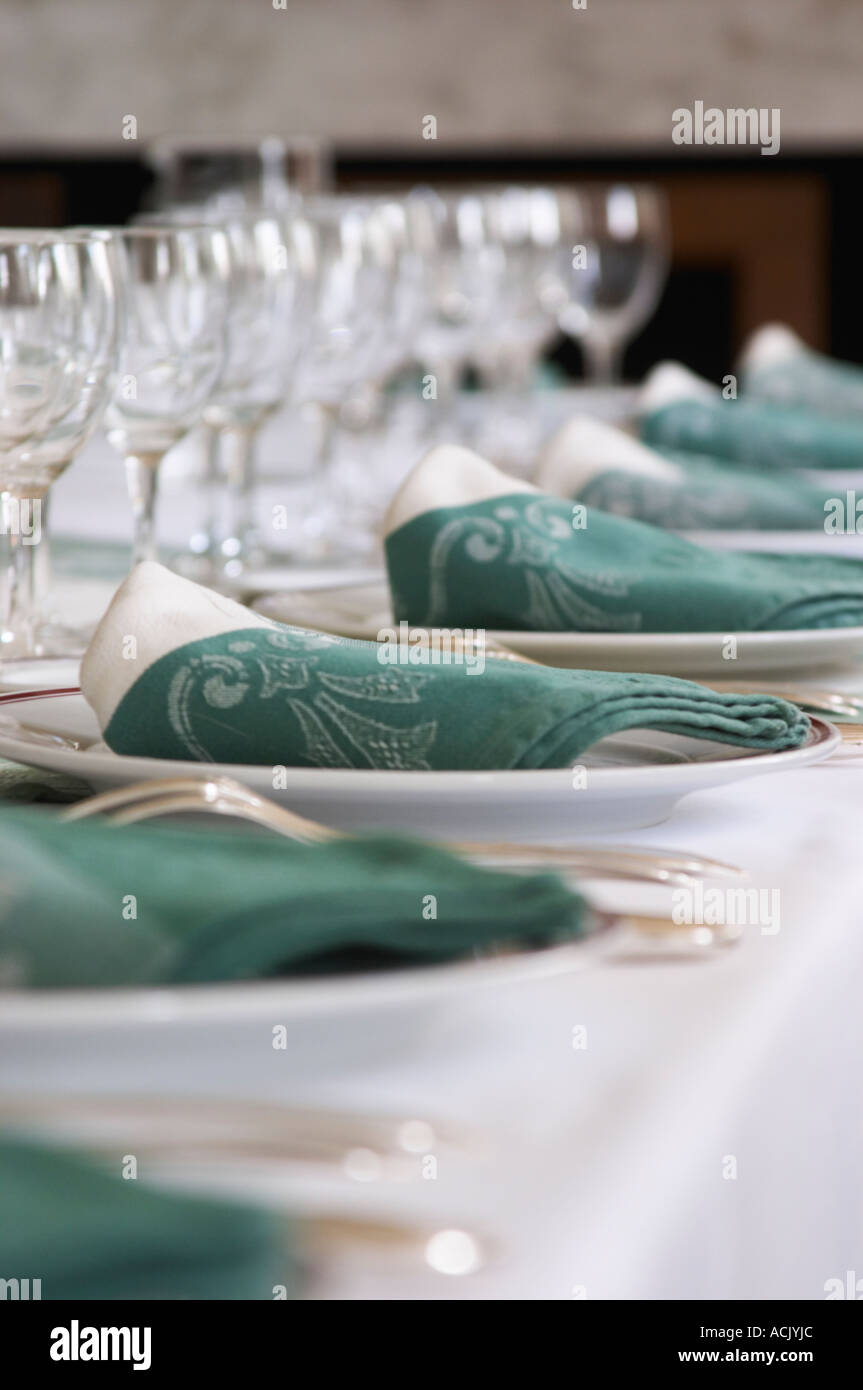 The magnificent lunch table set in traditional style with starched ...